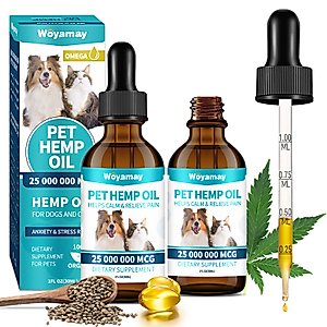 Woyamay Hemp Oil for Dogs and Cats - Hemp Oil Drops Rich in Omega 3, 6, 9 and Organic Extract Helps Pets with Аnxiеty, Pаin, Strеss, Slееp, Аrthritis, Sеizures Rеlief, Pets Calming Treat-2 Pack