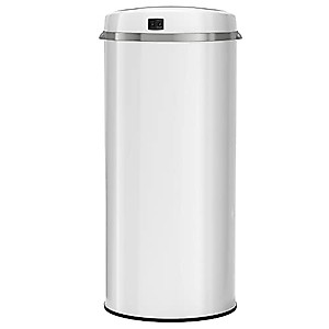 iTouchless 13 Gallon Touchless Sensor Trash Can with Odor Filter System, Round Steel Garbage Bin, Perfect for Home, Kitchen, Office, Alpine White 13 Gal