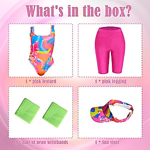 Girls 80s Workout Costume Margot Robbie Movie Cosplay Outfit Halloween Dress Up (Pink, 130)