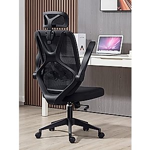 Atbang Home Office Chair Ergonomic Desk Chair High Back Flip-Up Arms Reclining Computer Chair with Adjustable Lumbar Support/headrest Rocking Function Breathable High Elasticity Mesh, Black