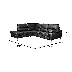 Cortesi Home Boston Leather Sectional Sofa with Left Chaise Lounge, Black