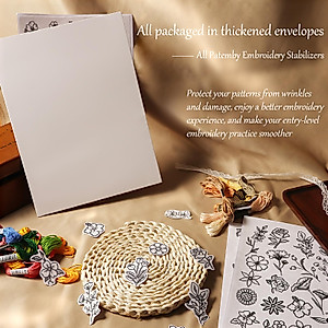 Patemby 50Pcs Water Soluble Embroidery Stabilizers, Stick and Stitch Embroidery Paper with Pre-Printed Flowers and Leaves Pattern Transfers for Hand Sewing Lover Beginners (Flower)