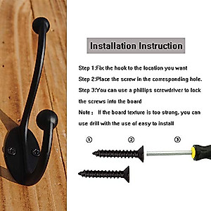 Coat Hooks 10 Pack Wall Mounted Hooks Metal Hooks Dual Robe Hook Rustic Hooks Retro Double Hooks Coat Hanger and Screws for Coat/Backpack/Bag/Towel/Key/Cap