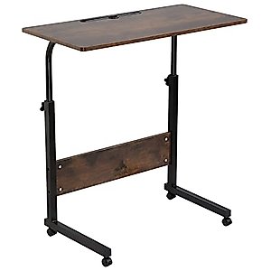Hadulcet Mobile Side Table, Mobile Laptop Desk Cart, Mobile Computer Desk Stand Up Desk Office, Adjustable Over Bed Table with Wheels for Sofa, 31.5 x 15.7 in Rustic Brown