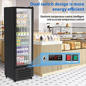 ACONEE Refrigerator Commercial Glass Door Display Upright Freezer, Black