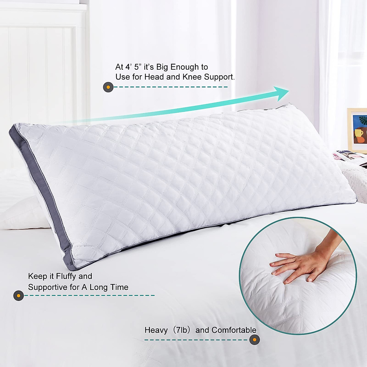 Oubonun Premium Adjustable Loft Quilted Body Pillows - Firm and Fluffy - Quality Plush - Down Alternative - Head Support Pillow - 21"x54"