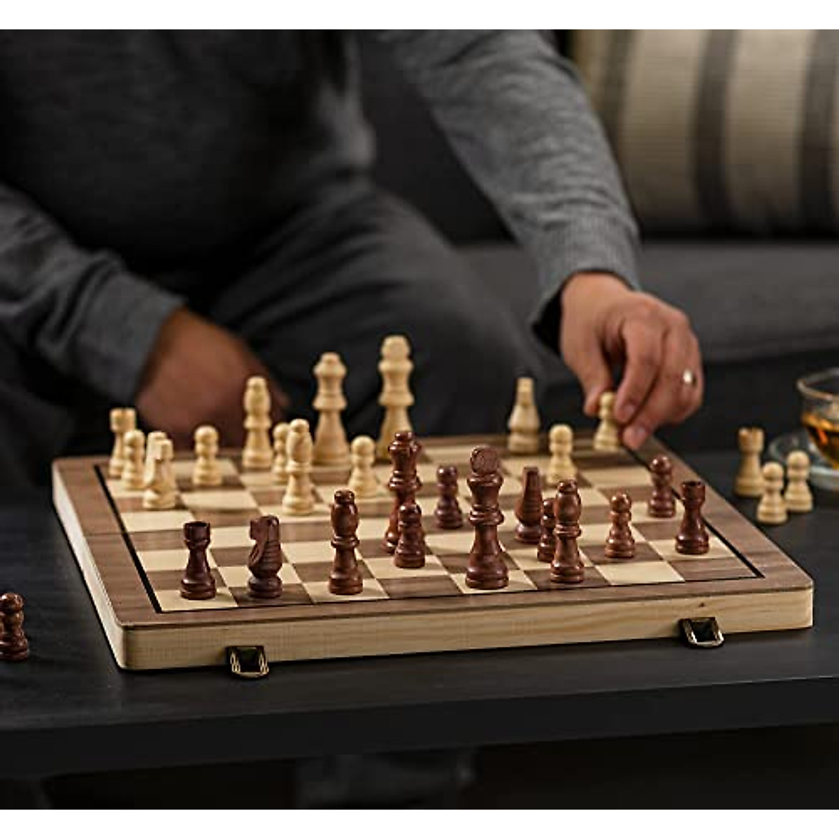 15" Wooden Chess Sets - Chess & Checkers Board Game | with 2 Extra Queens | Wooden Chess Set | Chess Board Set | Chess Sets for Adults | Chess Sets for Adults & Kids | Checkers Game for Kids & Adults
