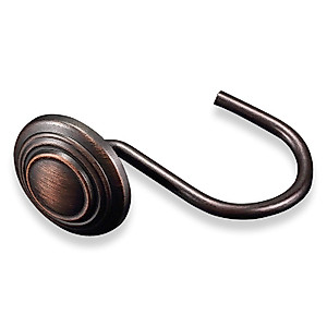 CHICTIE Bronze Shower Curtain Hooks - Oil Rubbed,Set of 12 Circle Decorative Shower Curtain Rings,Metal Rustproof Shower Curtain Hooks for Bathroom(Oil-Rubbed Bronze)