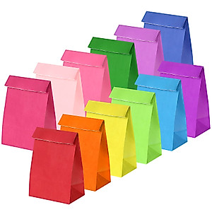 TOMNK 48pcs Party Favor Bags, 12 Colors Small Gift Bags Bulk, Solid Color Rainbow Donut Paper Mini Treat Bags Wrapped Kraft Bags for Christmas Day, Birthday, Party Favors, Baby Showers