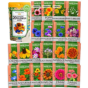 HOME GROWN 20 Flower Seeds Variety Pack - Individual Flowers Seeds for Planting | Flower Seeds Packs for Planting Outside & Indoors