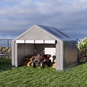 WTRAVEL 8x8 ft Outdoor Storage Shelter with Zipper Door, Portable Garages Shelters, Waterproof and UV Resistant Carport Shed for Bicycle, Motorcycle ATV, Lawn Mowers (8x8 FT)