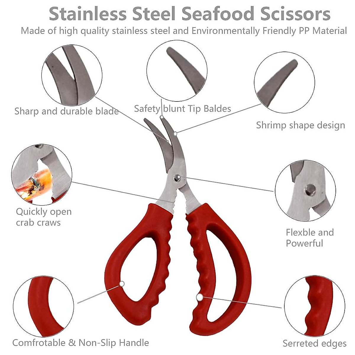 2 Pack Seafood Scissors,Seafood Fish Crab Shrimp Lobster Scissors Stainless Steel Shears for Kitchen Tools