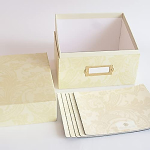Anna Griffin Die Storage Box - Ivory Damask - 9" x 6.5" x 7" Elegant Box Set & Magnetic Storage of Craft Dies - Die Organizer Set of 10 Sleeves with Pockets, Tab Dividers, 36 Labels & 10 Magnets