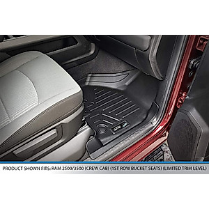 SMARTLINER Custom Floor Mats 2 Row Liner Set Black Compatible with 2019-2022 Ram 2500/3500 Crew Cab with 1st Row Bucket or Bench Seats