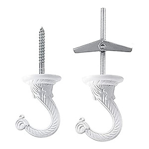 GDQLCNXB 2 Sets 55mm/2.17" Ceiling Metal Ceiling Hooks, Heavy Duty Swag Ceiling Hooks with Hardware for Hanging Plants/Chandeliers/Wind Chimes/Ornament (White)