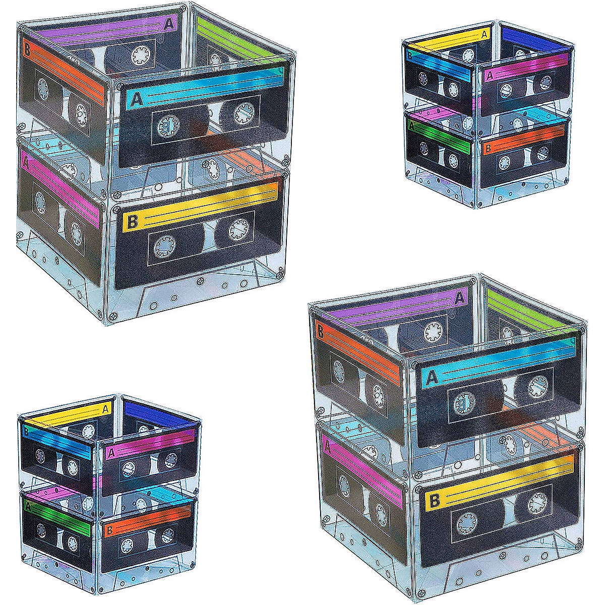 Cassette Tape Bucket Centerpiece (4 Pack) 80s Party Supplies, 90's Theme Birthday Party Decoration Cassette Tape Table Decor, Retro Hip Hop Pop Music Culture Party for Adults & Kids by 4E's Novelty