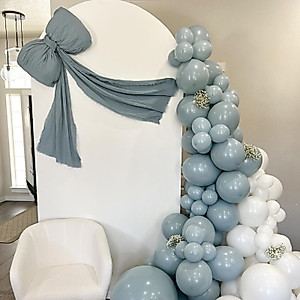 Dusty Baby Blue Balloon Arch Garland Kit,120Pcs Ivory White Retro Blue Bow Balloons Garland Kit Long Balloon as Bow Decor for Boy Baby Bridal Shower Birthday Wedding Party Decorations