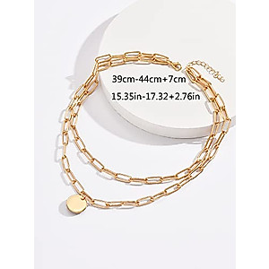 GORGLITTER Women's Round Pendant Layered Necklace Paperclip Chain Necklaces Gold One Size