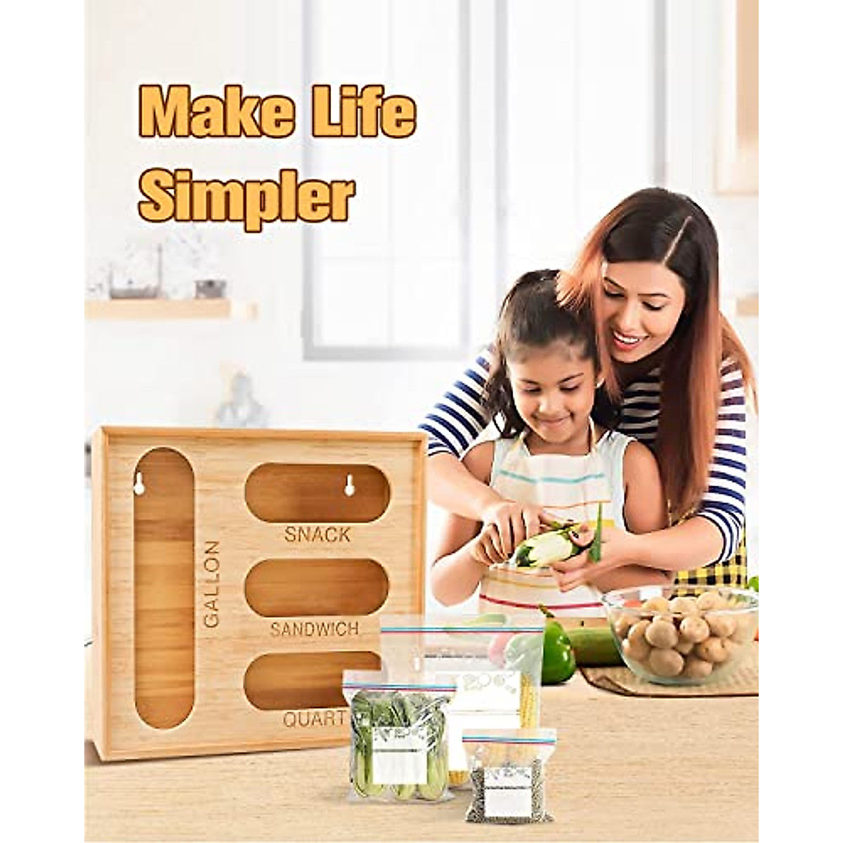 Ziplock Bag Organizer, Bag Storage Organizer for Kitchen Drawer, Plastic Bag Organizer for Gallon, Quart, Sandwich, Snack, Slider, Bamboo Baggie Organizer Compatible with Ziploc, Glad, Hefty, Solimo