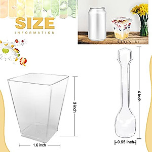 theirsova 60 Pack Dessert Cups, 5oz Parfait Cups with Lids and Spoons, Plastic Appetizer Cups Pudding Cups for Party, Wedding,Mousse Pudding