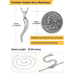 U7 Italian Horn Pendant for Car Sterling Silver Lucky Pepper Pendant Cornicelli Necklace 18 Inch
