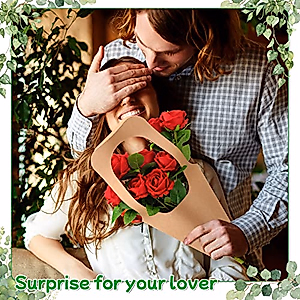 40 Pcs Kraft Paper Flowers Gift Bags Brown Bouquets Bags with Handles Creative Floral Wrapping Paper Bouquet Cone Florist Flower Sleeves for Flower Packaging Wrapping Gift Home Decoration, Medium