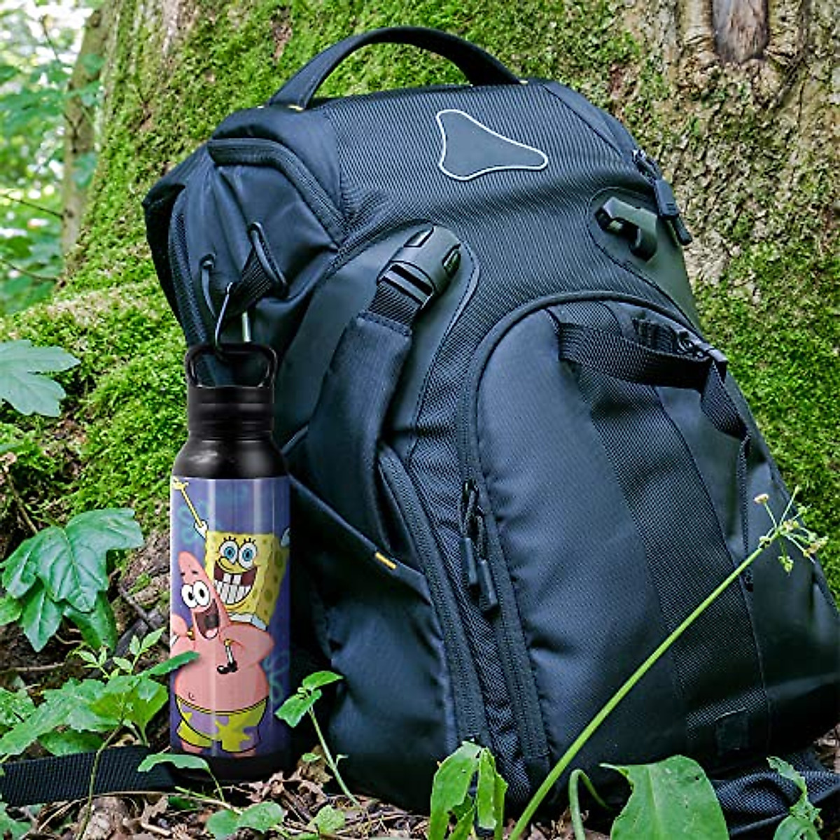 Spongebob OFFICIAL Spongebob And Patrick Cropped 24 oz Insulated Canteen Water Bottle, Leak Resistant, Vacuum Insulated Stainless Steel with Loop Cap