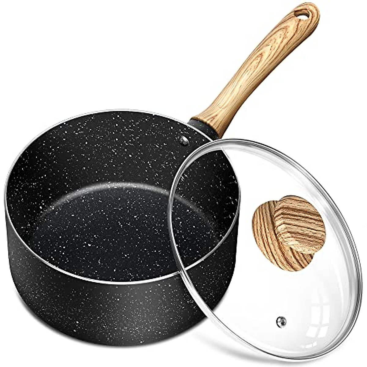 MICHELANGELO Saucepan with Lid, Nonstick 3 Quart Sauce Pan with Granite Coatings, Small Pot with Lid, Stone Sauce Pan 3 Quart, Sauce Pot