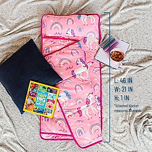 Wildkin Day2Day Backpack, Lunch Box Bag with Nap Mat Bundle (Rainbow Unicorns)