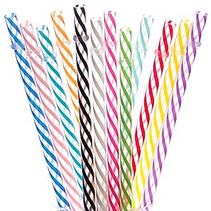 Dakoufish 12 Piece 13 Inch Reusable Plastic Thick Drinking Straws BPA Free Mason Jar Straws Transparent Small Stripe (13inch, Mix 12color)