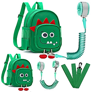 Toddler Backpack with Leash, Accmor 4 in 1 Baby Dinosaur Backpacks with Anti Lost Wrist Link, Cute Child Harness Bag Leash for Outdoor, Mini Back Pack Rope Tether Rein for Boys Girls Aged 1-3 Years