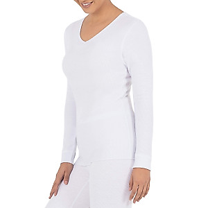 Fruit of the Loom Women's Micro Waffle Thermal V-Neck, White, 3X