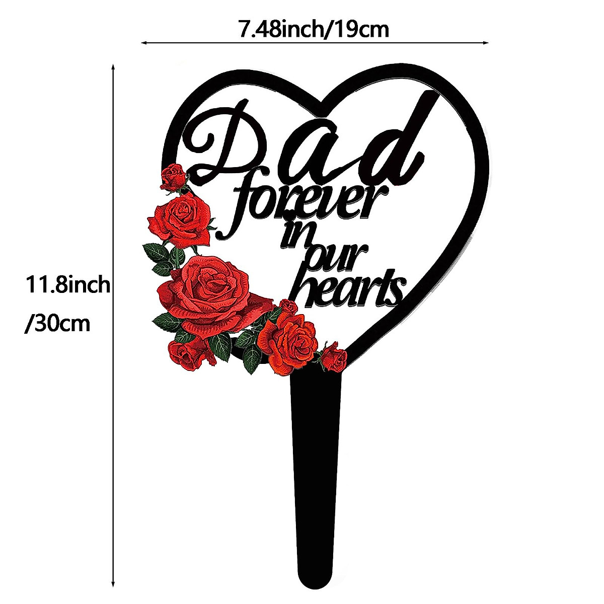 ZPhomeing Grave Decorations with Heart and Flower for Loss Dad Metal Cemetery Memorial Plaques Sympathy Grave Markers - Black Decorative Garden Cemetery Stake