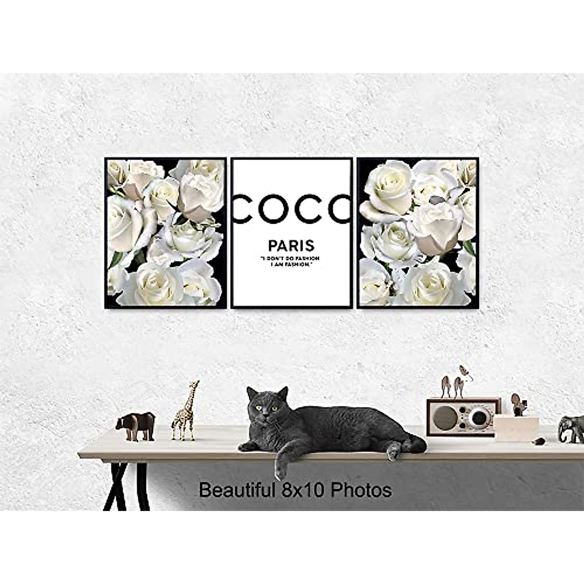 Fashion Quotes Set - Chic Modern Fashion design Home Decor for Bedroom, Living room, Bathroom, Office - Glam Wall Art Decor - Luxury Gift for Woman - Elegant White Roses - Designer Art print Set