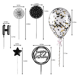 BEAN LIEVE Birthday Candles Set - Cake Topper Decoration with Cake Candles Confetti Balloon Stars and Fan Cupcake Toppers 12 Pieces Birthday Cake Decor for Birthday Party Celebration (Black)
