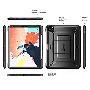 SUPCASE UB Pro Series Case for iPad Pro 12.9 inch for 2020 Release only, Support Apple Pencil Charging with Built-in Screen Protector Full-Body Rugged Kickstand Protective Case (Black)