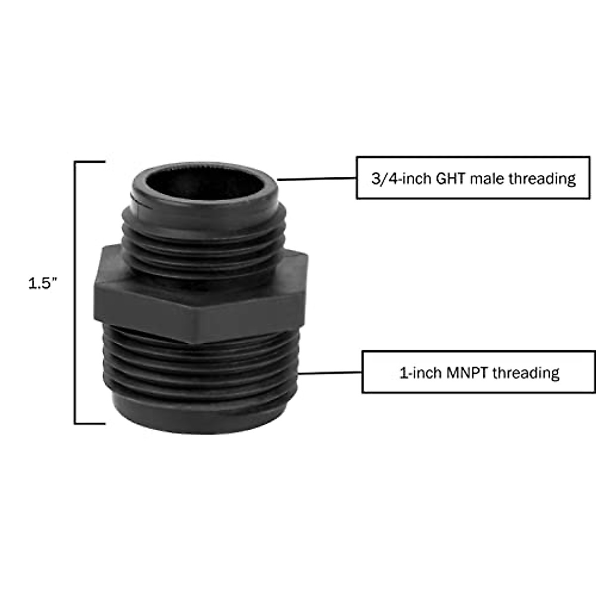 Little Giant GH-1 1-Inch MNPT by 0.75-Inch GHT Garden Hose Reducer/Adapter for Sump, Utility, Pond or Hydroponic Pumps, Black, 599030