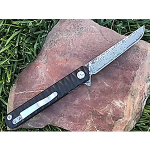 TACTICAL GEARZ Damascus Pocket Knife for EDC! G10 Handle! 67 Multi Layered Damascus Blade & VG10 Core! Includes Sheath! (Vela XT)
