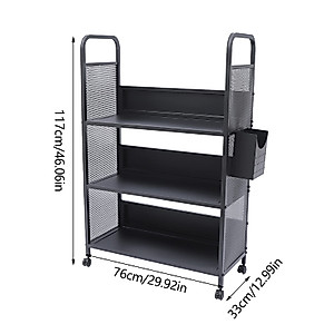 DDBESSIC Rolling Book Cart, 3 Tier Book Rack Storage Bookshelf with 3 Flat Shelves, Movable Bookcase with Wheels Utility Organizer Cart Side Literature Rack
