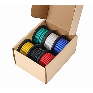 TUOFENG 16awg Wire Flexible Silicone Wire,16 Gauge Tinned Copper Wires Silicone Rubber Insulated (6 Different Colored 15ft /4.6m Each)(OD: 3 mm) 600V Stranded Wire Automotive Wiring
