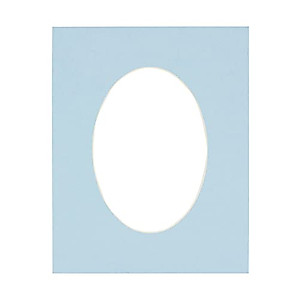 8.5x11 Mat Bevel Cut for 5x7 Photos - Precut Baby Blue Oval Shaped Photo Mat Board Opening - Acid Free Matte to Protect Your Pictures - Bevel Cut for Family Photos, Pack of 1 Matboard