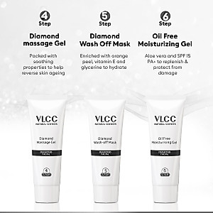 VLCC Party Diamond Facial Kit - Single Use | Salon Like Facial at Home in Just 6-Steps | Includes Cleanser, Scrub, Cream, Face Pack & Moisturizing Gels | 2.12 Oz/60g