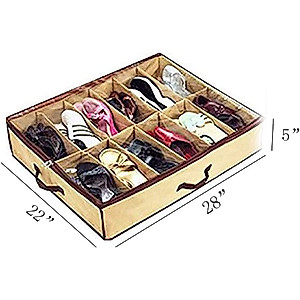 Shonpy 2PCS Ladies/Kids Storage Household Shoe Bag 12 Cells Underbed Foldable Closet Organizer (Beige) (beige) (2)