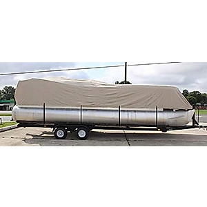 Vortex Direct 26' Tan/Beige Pontoon Boat Cover, Has Elastic and Straps, Fits 24'1" to 25' to 26' Long Deck Area, Up to 102" Beam