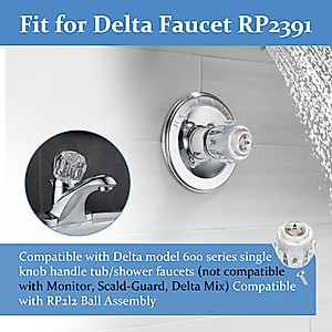 RP2391 Single Shower Knob Replacement for Delta Faucet, Single Clear Knob Handle Kit with Set Screw and Button Fit for Delta 600 Series Tub/Shower Faucet