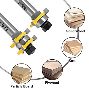 Tongue and Groove Router Bit Set 1/4 shank, SellyOak Tongue Groove Router Bit, 3 Teeth Adjustable T Shape for Doors, Drawers, Shelves & More