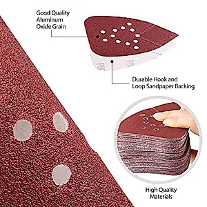 LotFancy Sanding Pads for Black and Decker Mouse Sanders, 50PCS 60 80 120 150 220 Grit Sandpaper Assortment - 12 Hole Hook and Loop Detail Palm Sander Sanding Sheets Sand Paper