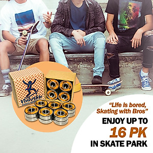 Naivskb Skate Bearings 8mm 16 Pack, Precision 608 Bearings Quad Inline Speed Roller Skate Derby Skateboard Longboard(Vintage Orange)