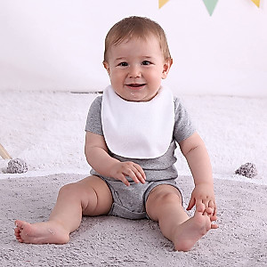 Maiwa White Terry cloth Waterproof 7 Pack baby bibs with Snaps for boy girl unisex, drool,eating and teething bibs