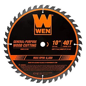 WEN BL1040 10-Inch 40-Tooth Carbide-Tipped Professional Woodworking Saw Blade for Miter Saws and Table Saws